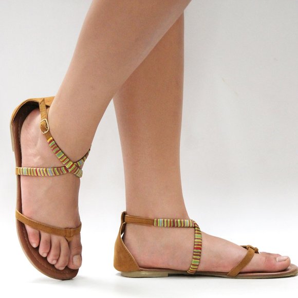 Shoes | New Women Tan Gladiator Thong Flat Sandals | Poshmark